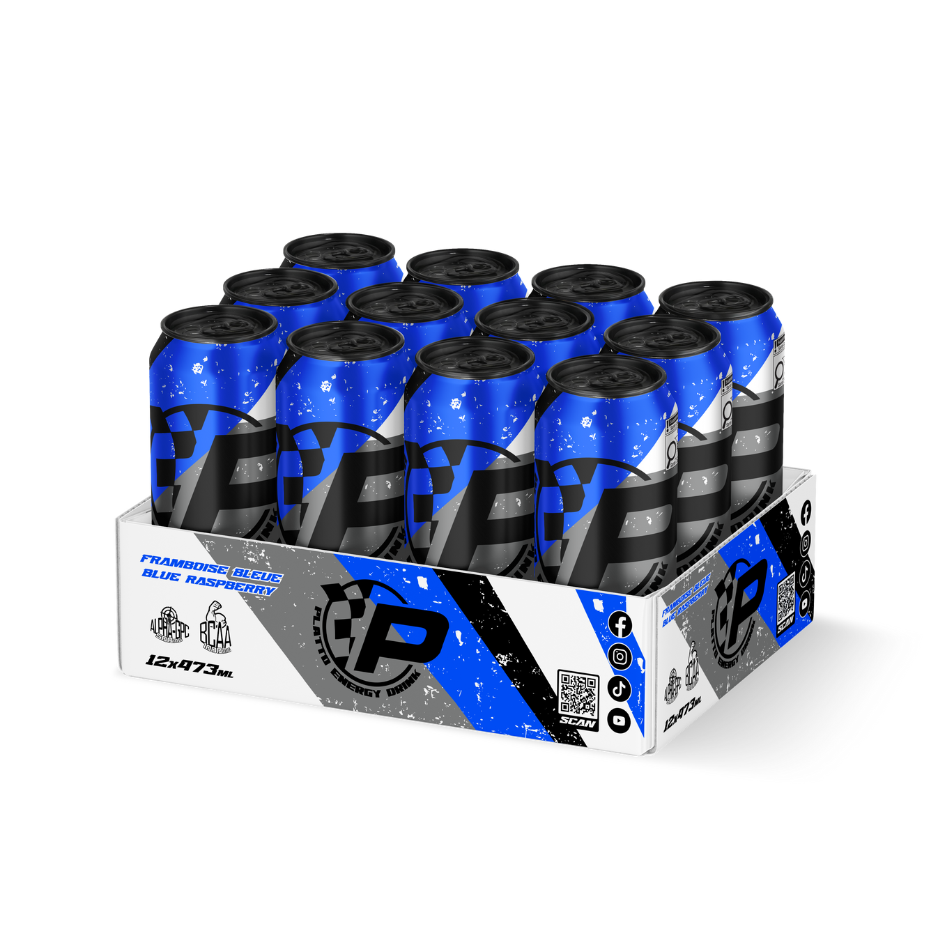 Framboise Bleu (12x473ml) – Platto Energy Drink